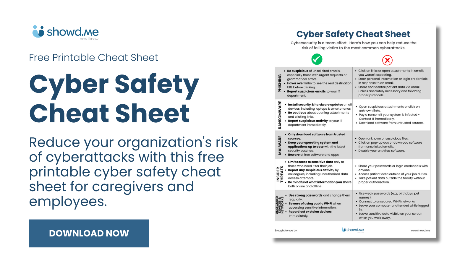 Printable Cyber Safety Cheat Sheet For Caregivers & Employees